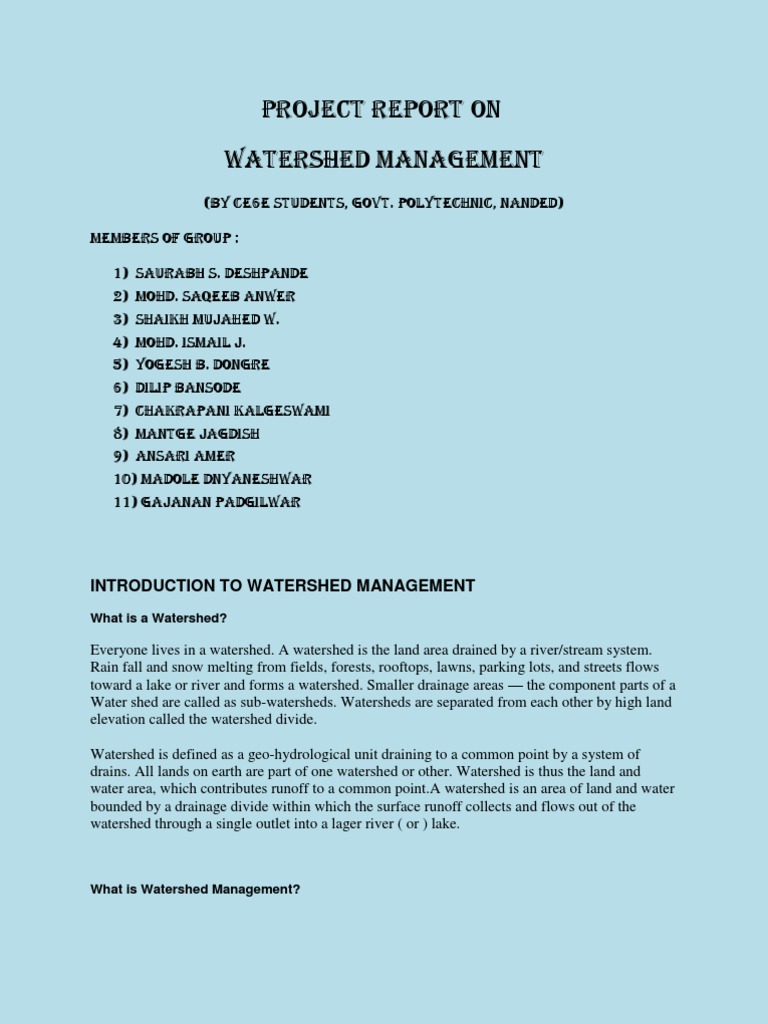 Project On Watershed Management | PDF | Water Resources | Dam