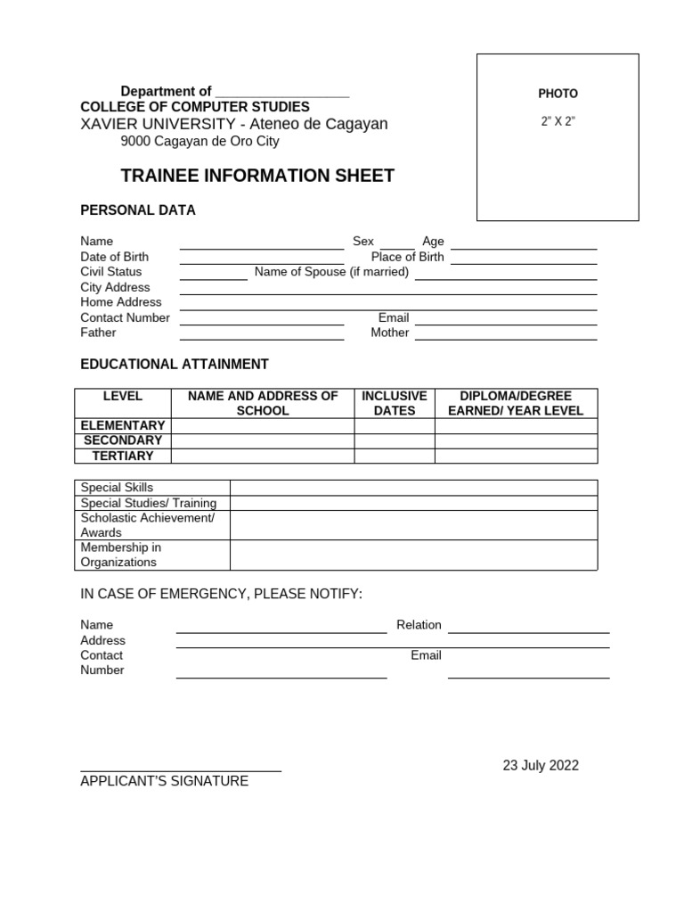 4 A - Trainee Information Sheet | PDF