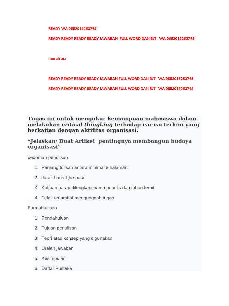 Ready Wa 0882015283795 Tugas 3 Adpu4341 Teori Organisasi | PDF