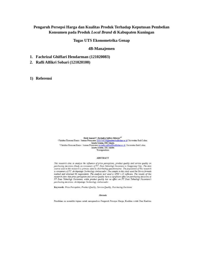 Rafli Dan Fachrizal - Tugas UTS Ekonometrika | PDF