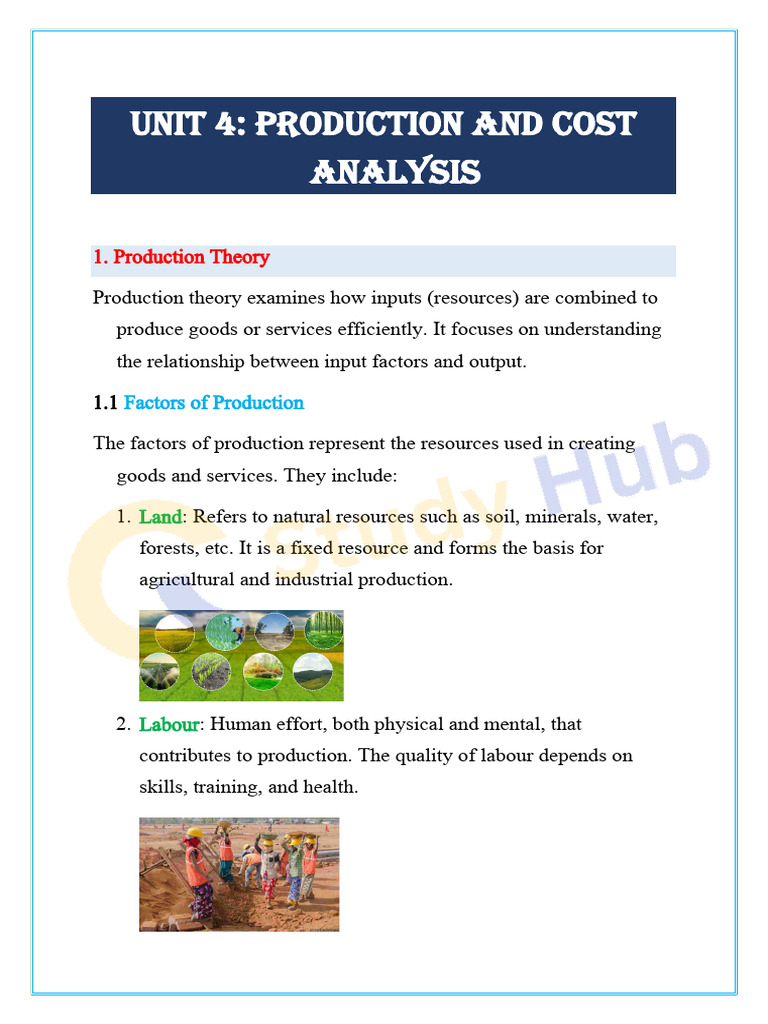 Unit 4 Production and Cost Analysis | PDF | Factors Of Production | Average Cost