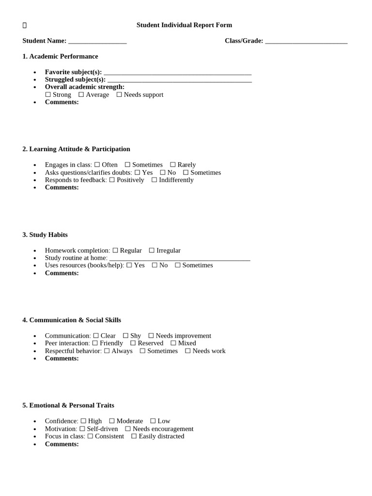 Student Individual Report Template | PDF