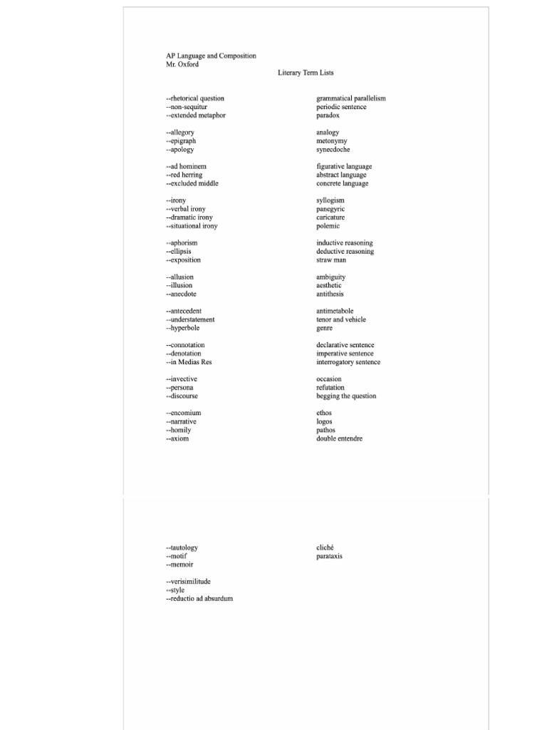 APLit Term Lists | PDF