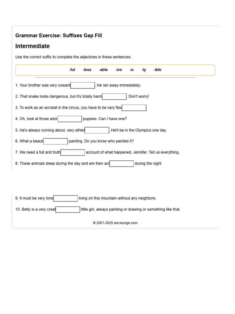 Suffixes Gap Fill | PDF