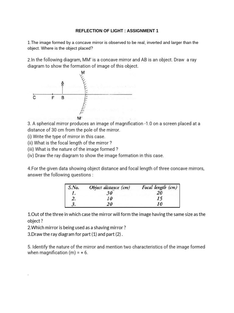 Reflection of Light - Assignment 1 | PDF