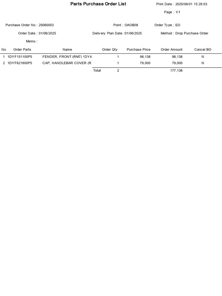 RP LOC Parts PurchaseOrderReport 1 | PDF