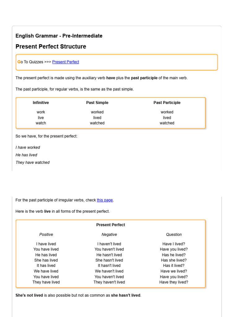 Present Perfect Structure | PDF | Perfect (Grammar) | Semantic Units