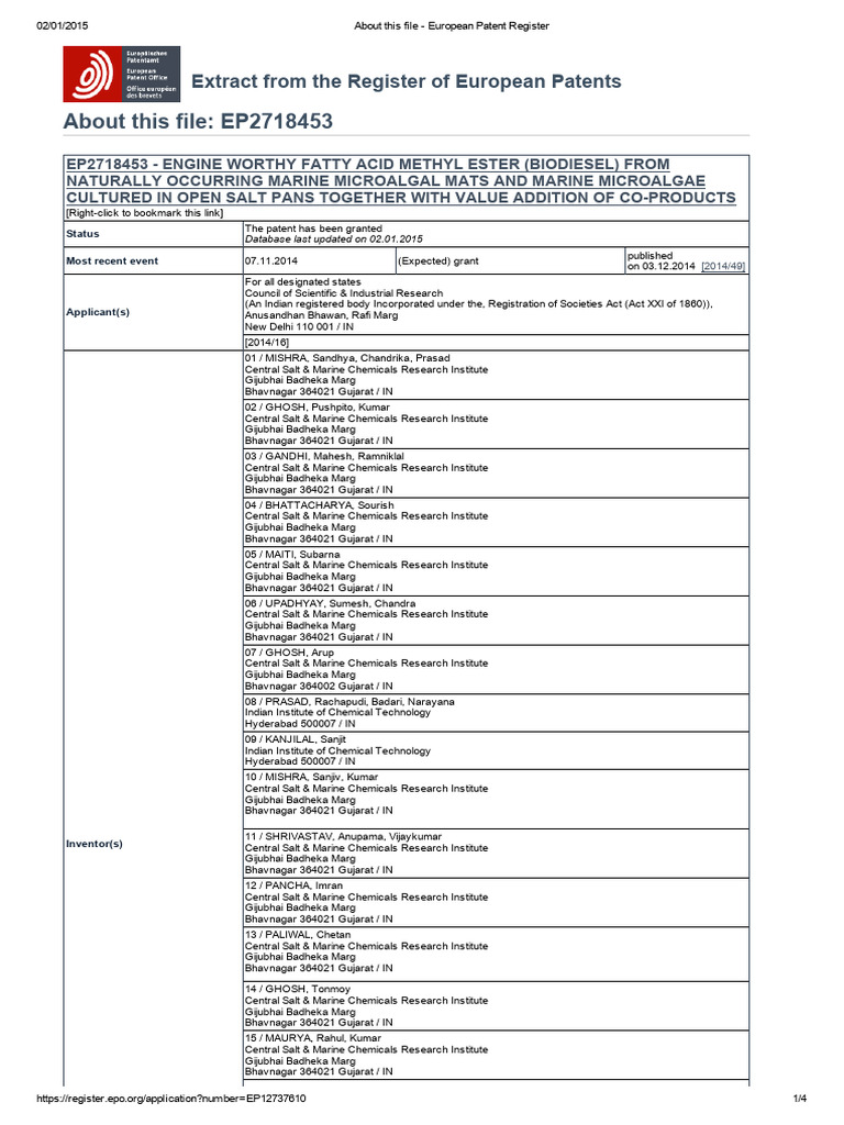 Engine Worthy European Patent | PDF | Biofuel | Algae Fuel