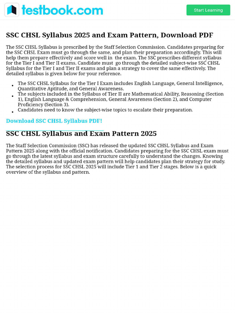 SSC CHSL Syllabus 2025 and Exam Pattern, Download PDF | PDF