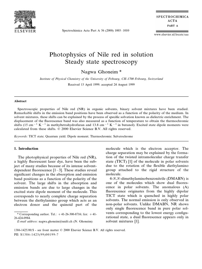 Photophysics of Nile Red in Solution | PDF | Solvent | Chemical Polarity