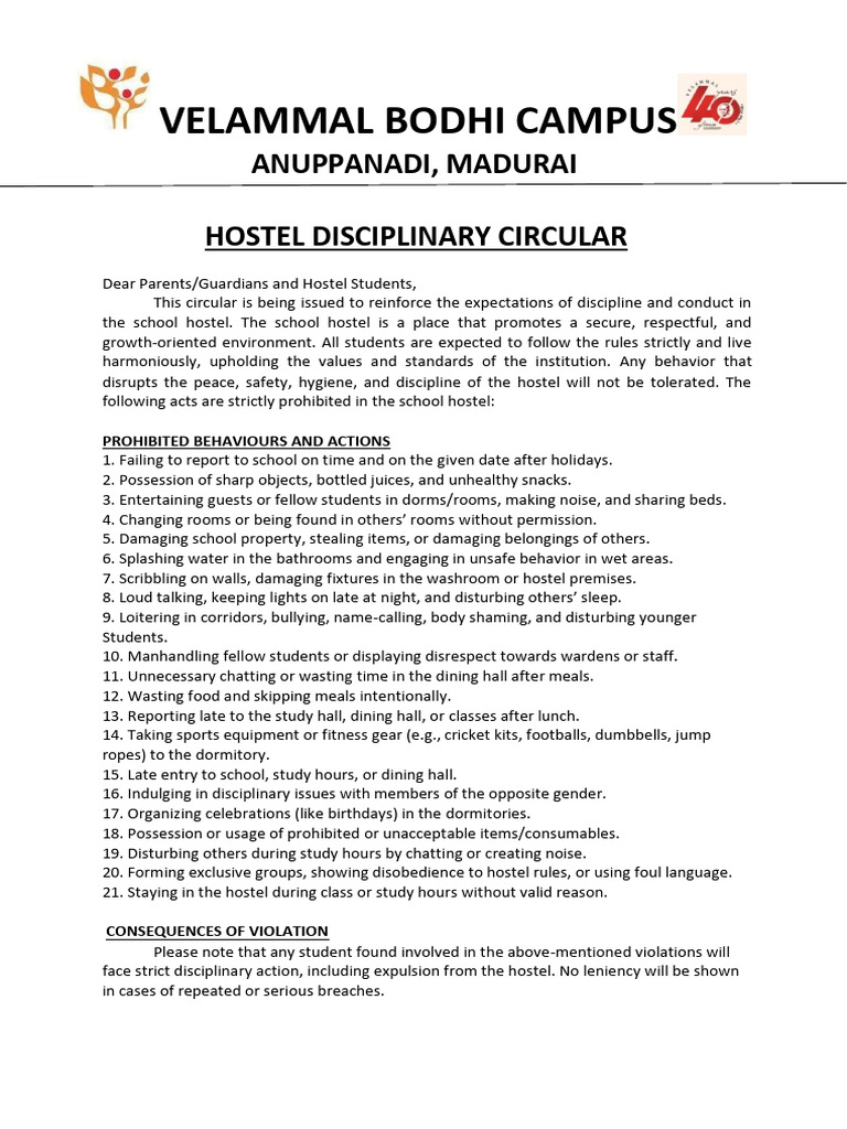Hostel Discipline Circular 2025 | PDF | Dormitory