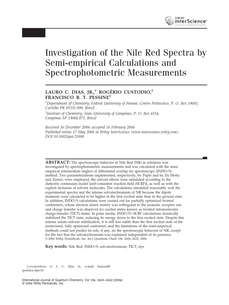 Investigation of The Nile Red Spectra With Semi Empirical Methods | PDF ...