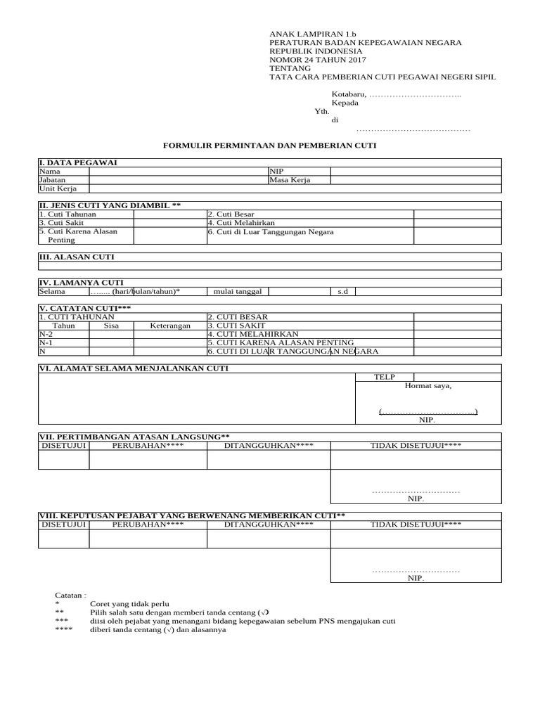 Format Cuti PerKa BKN No 24 THN 2017 2 | PDF