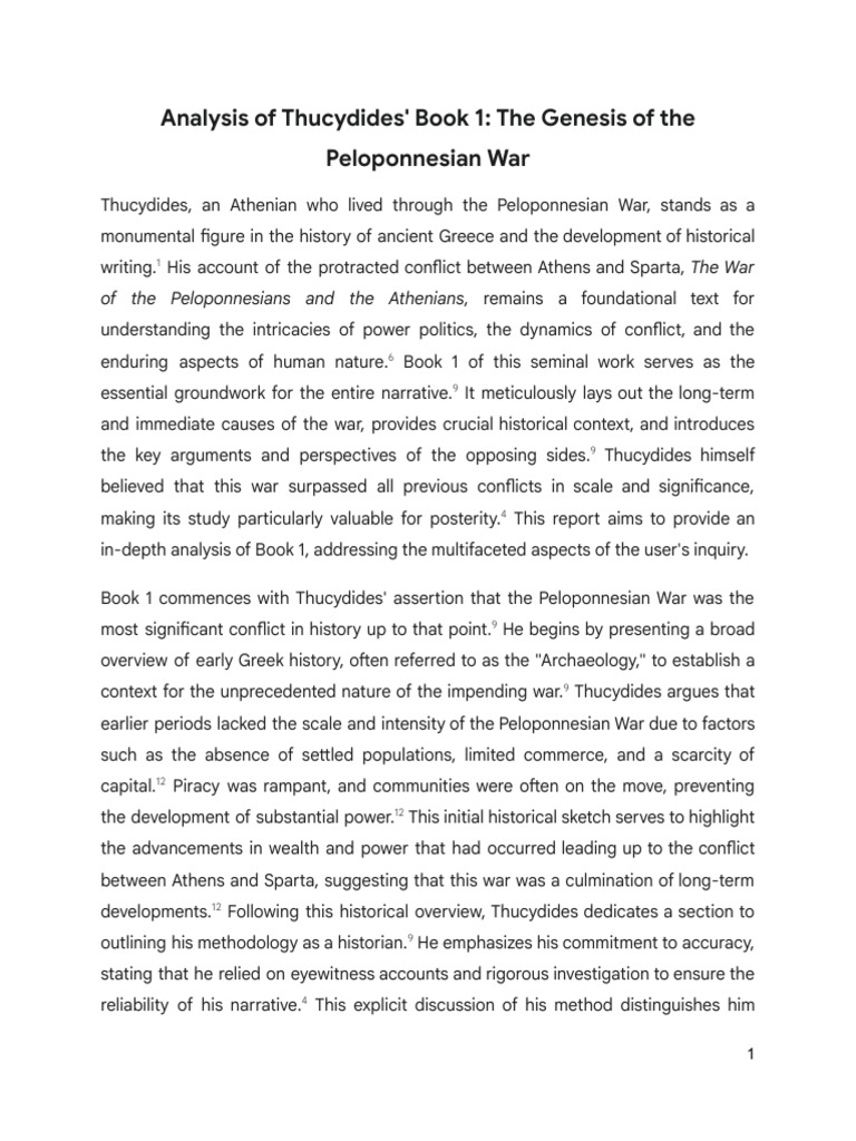 Thucydides' Book 1 Analysis | PDF | Thucydides | Sparta