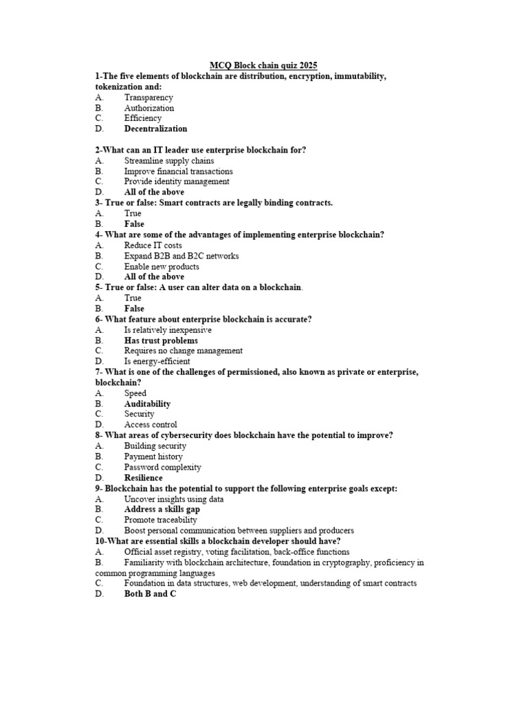 Blockchain Quiz 2025: Test Your Knowledge | PDF