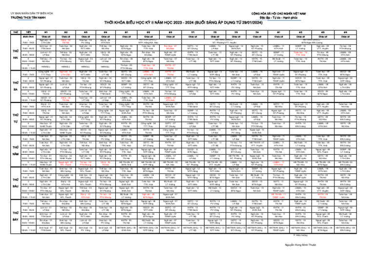 TKB BUỔI SÁNG HKII NĂM HỌC 2023 - 2024 ÁP DỤNG TÙ 29-1-2024_240127_134851 | PDF