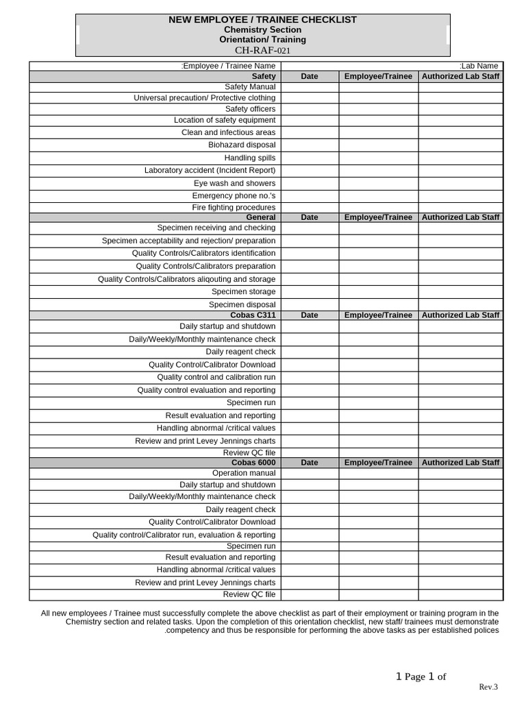 CH-RAF-021 New Employee Orientation Checklist Chemistry Section | PDF ...