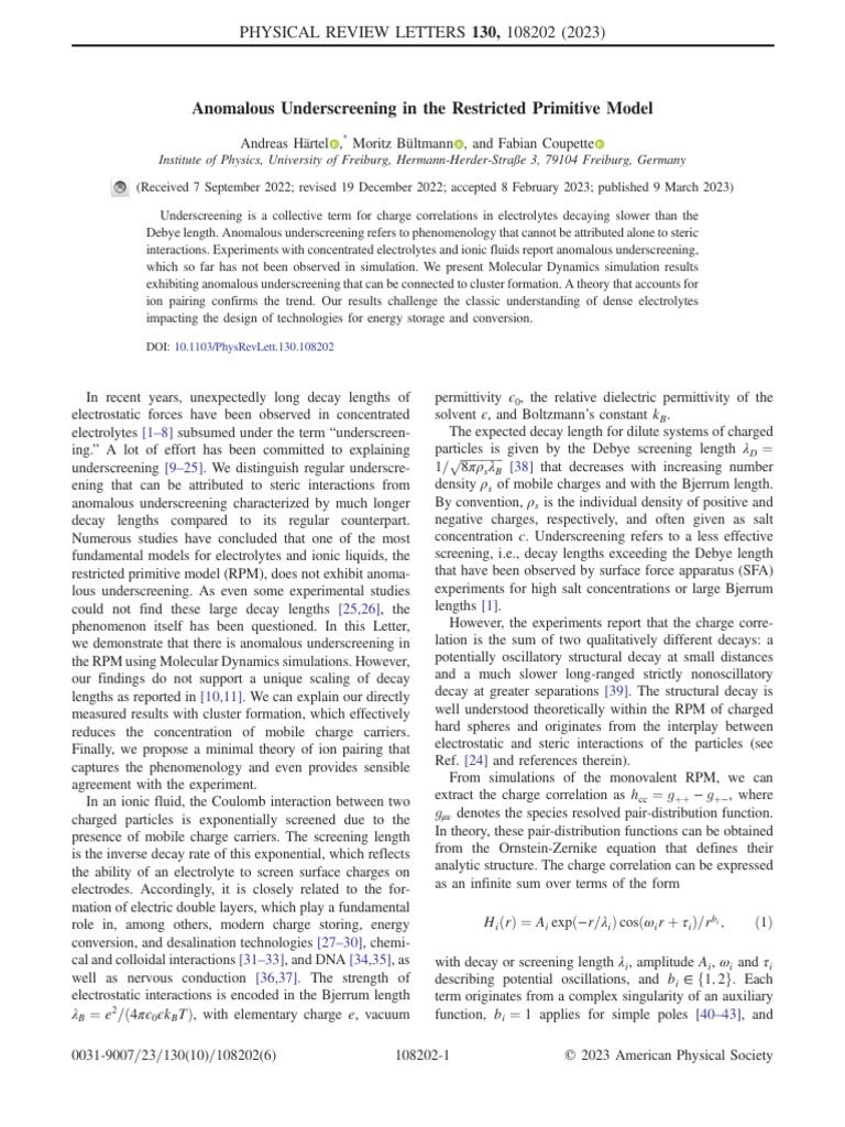 Hartel2023 Anomalous Underscreening in The Restricted Primitive Model ...