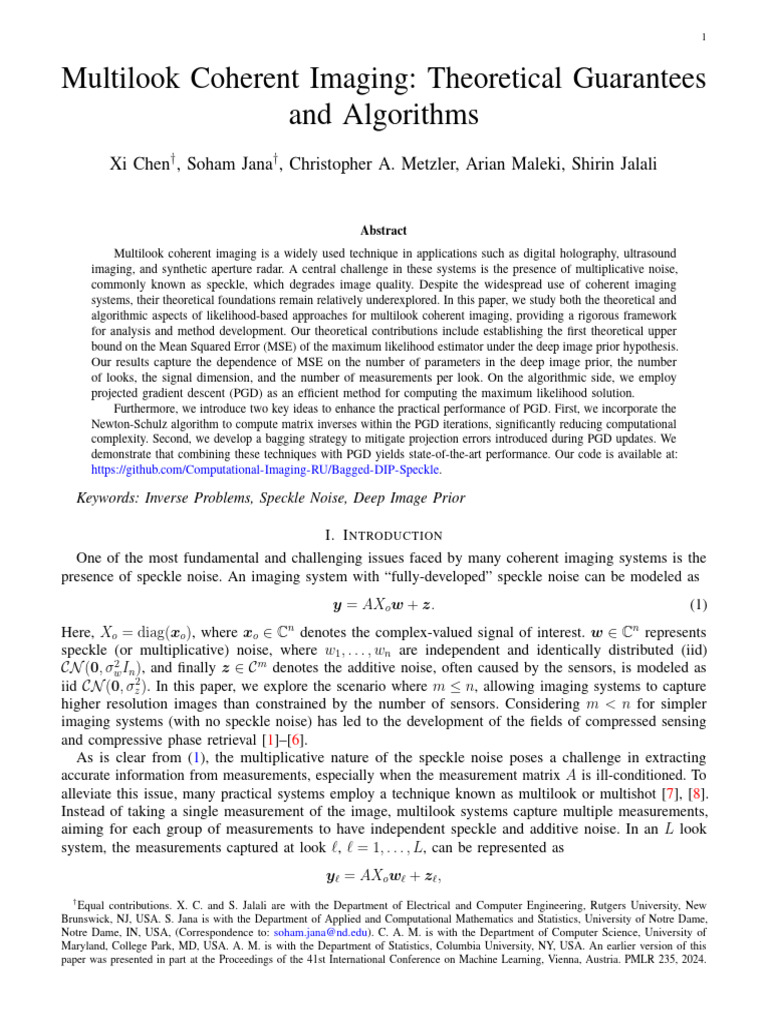 Multilook Coherent Imaging: Theoretical Guarantees and Algorithms | PDF | Mean Squared Error ...