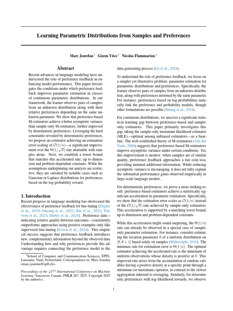 Learning Parametric Distributions From Samples and Preferences | PDF | Estimator | Estimation Theory