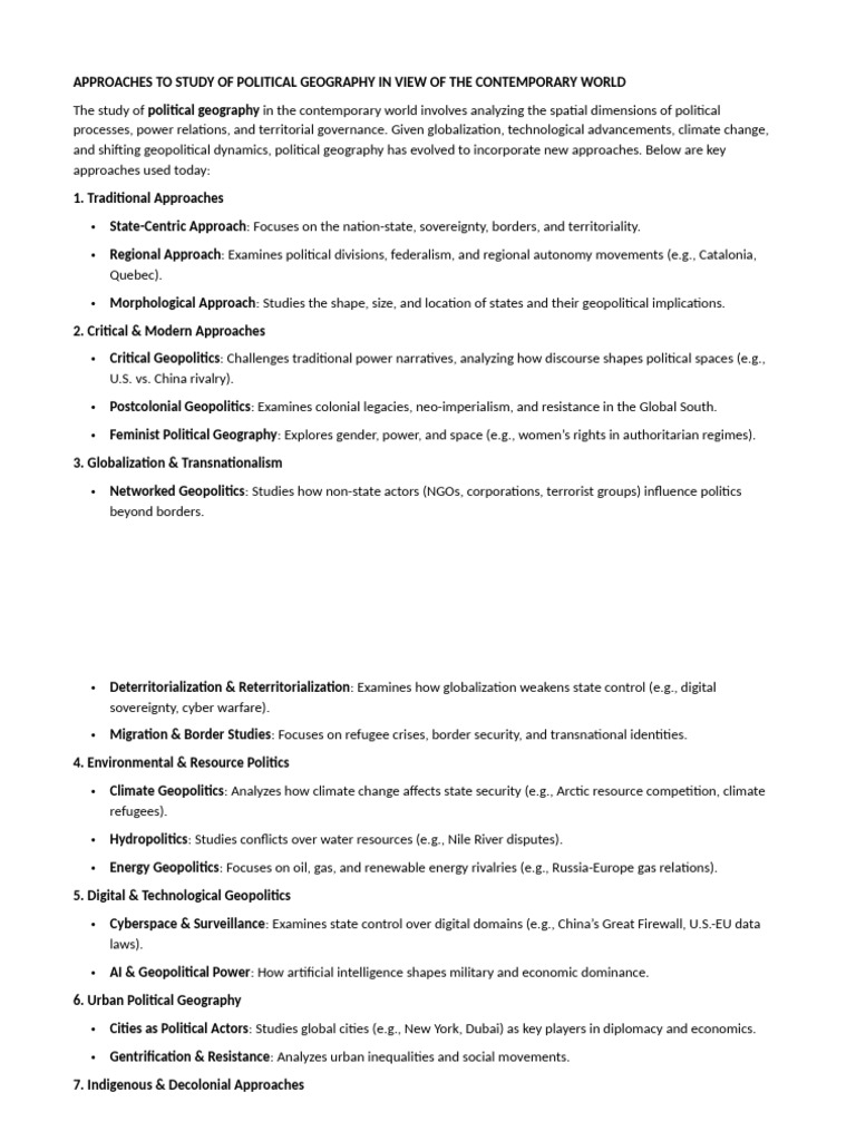 Approaches To Study of Political Geography in View of The Contemporary ...