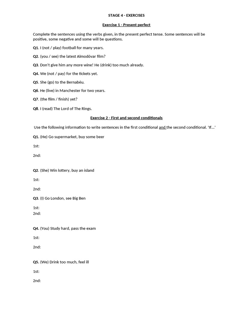 English Grammar Exercises for Tenses | PDF | Grammar | Language Mechanics