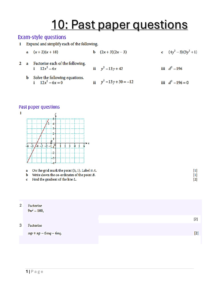 Mathematics IGCSE Chapter 10 Straight Lines and Quadratic Equations | PDF