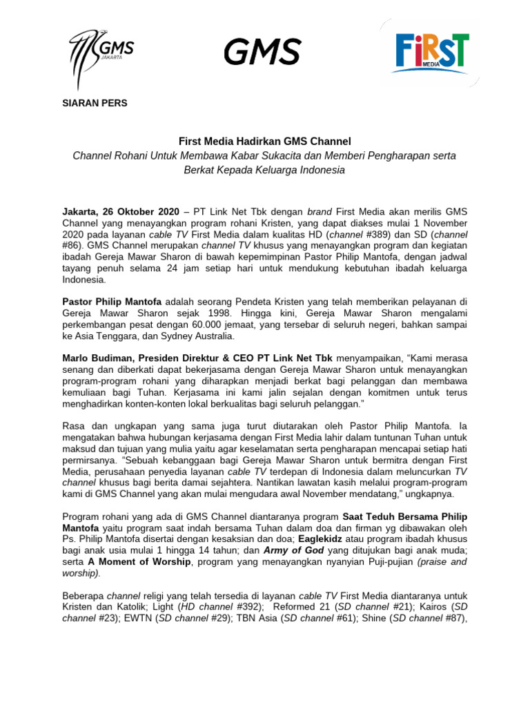 Siaran Pers - First Media Hadirkan GMS Channel_v6 | PDF