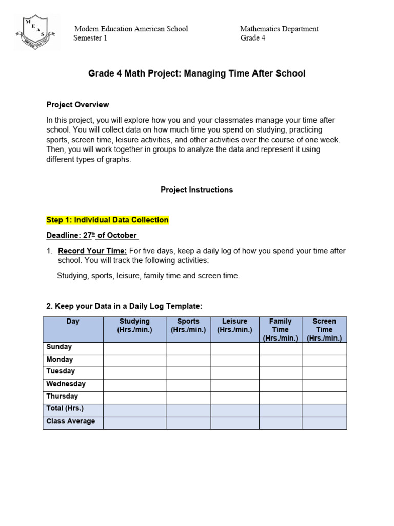 Grade 4 Time Management Project | PDF