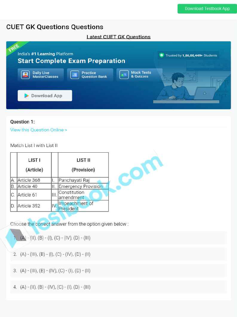 Cuet GK Questions 65eaed823c4f79d1cf3b3211 | PDF