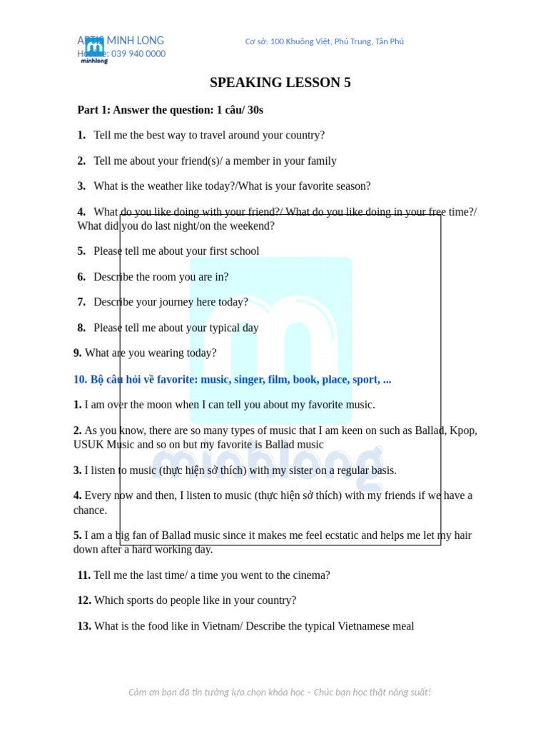 (In Off) Speaking Lesson - Bu I 5 | PDF