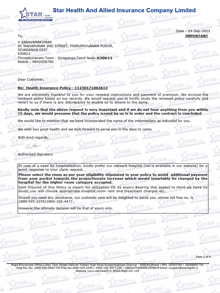 Star Health Insurence 2023 - 24 | PDF | Insurance | Asthma