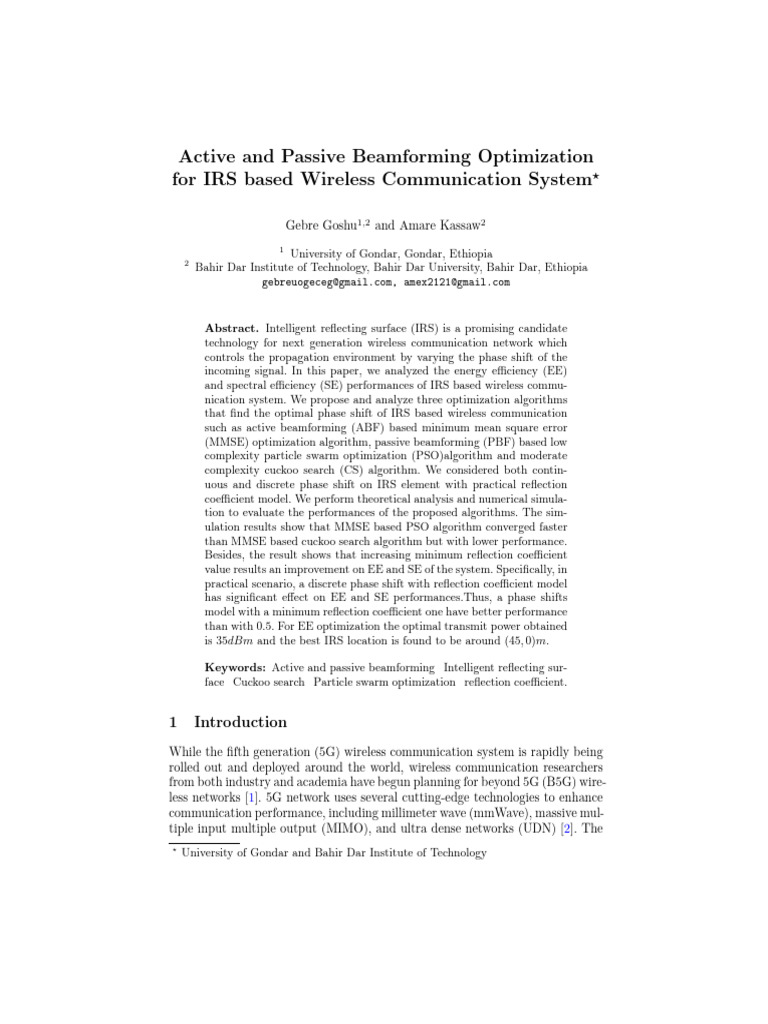 Active and Passive Beamforming Optimization For IRS Based Wireless ...