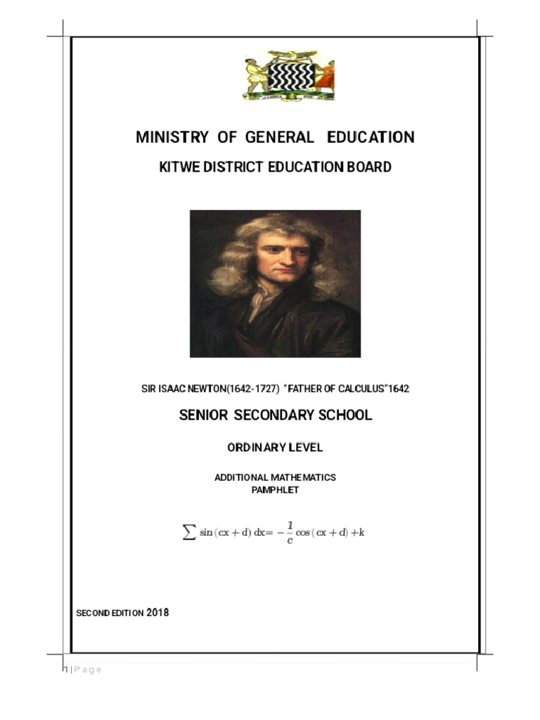 2018 ADDITIONAL MATHEMATICS PAMPHLET - Phoenix | PDF