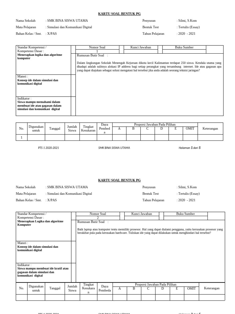KARTU SOAL SIMKOMDIG | PDF
