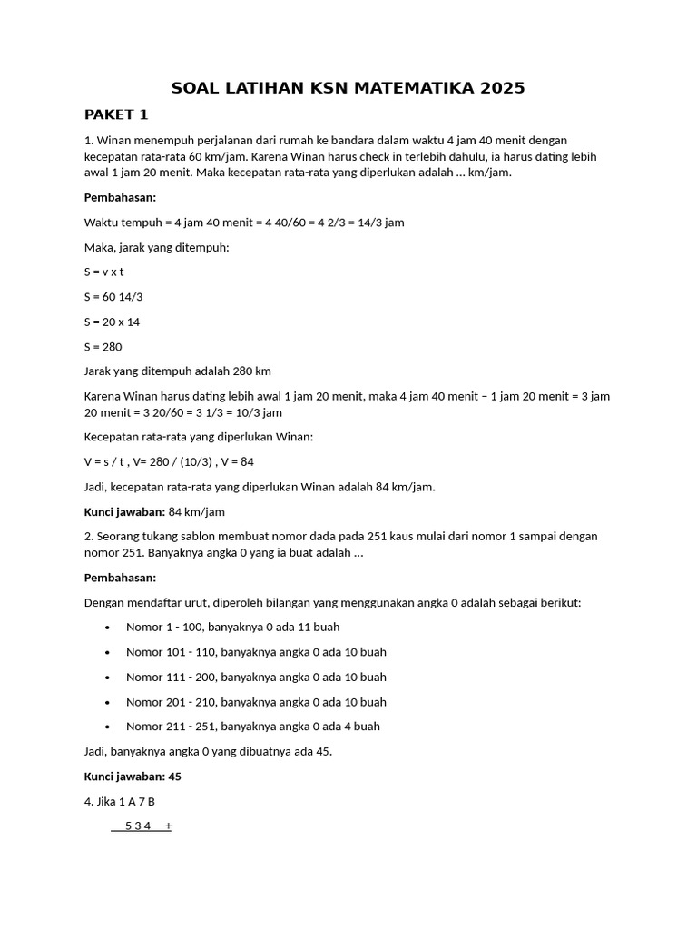 SOAL LATIHAN KSN MATEMATIKA 2025 ESAY | PDF