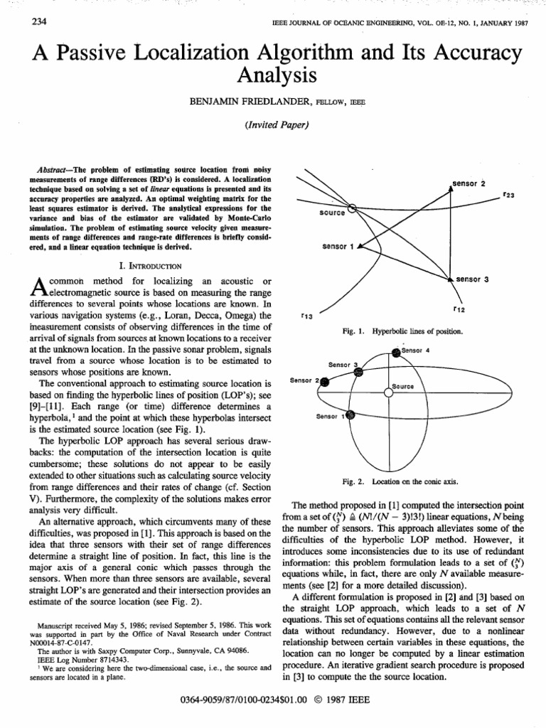 A Passive Localization Algorithm And Its Accuracy Pdf Bias Of An