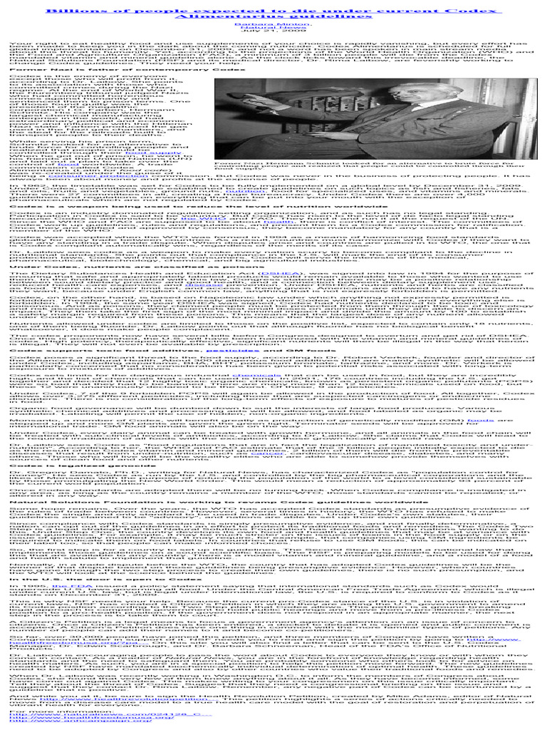 Codex Alimentarius - Billions of People Expected To Die Under Current Guidelines | PDF | Pesticide