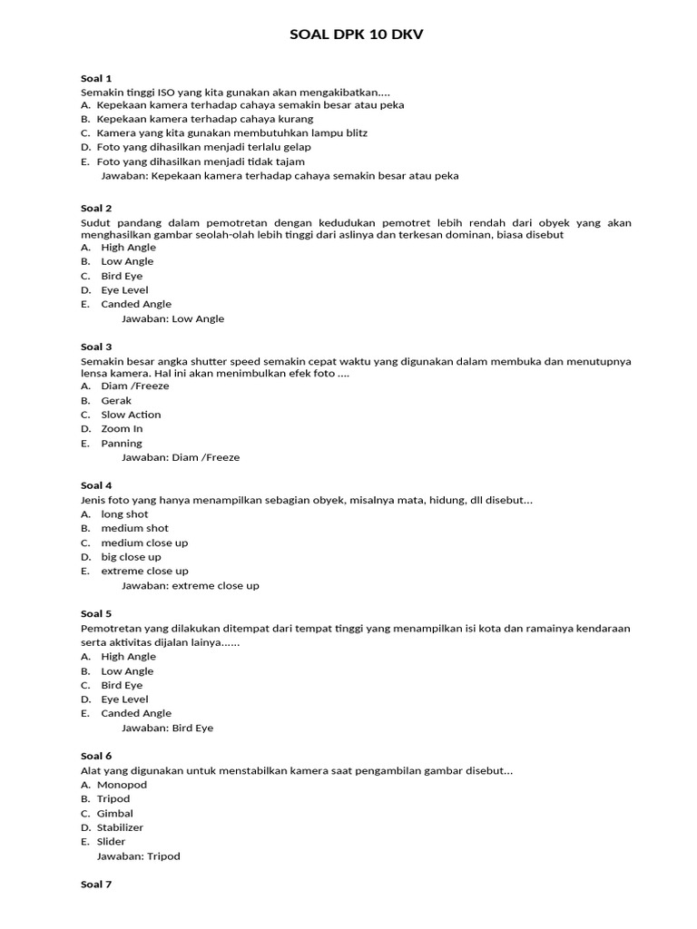 Soal UAS Fotografi Dasar X DKV 2025 | PDF