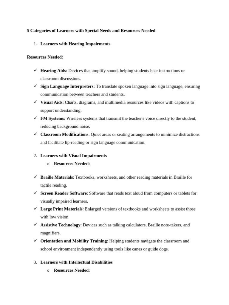 Special Needs Learner Categories Explained | PDF | Inclusion (Education ...