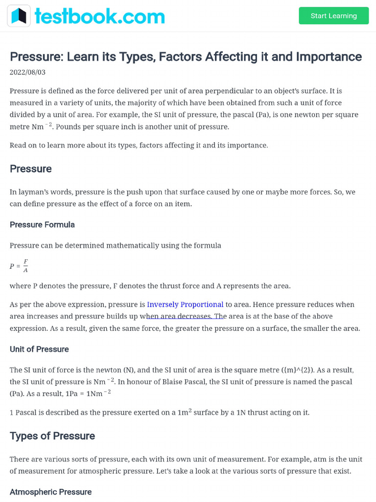 Physics Pressure | PDF