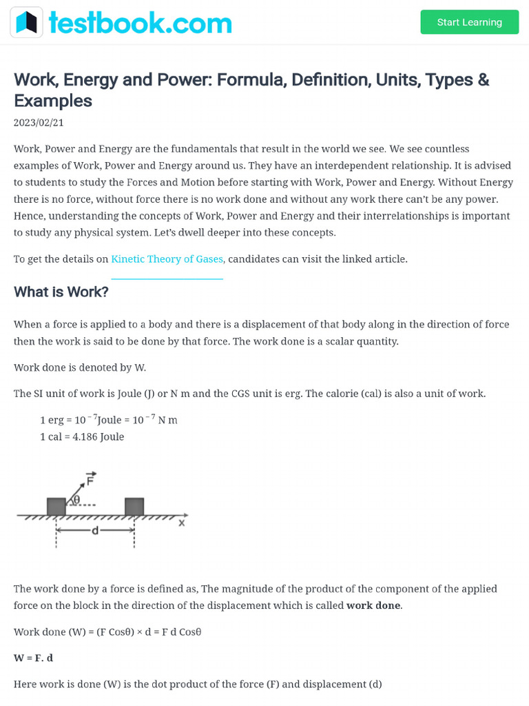 Physics Work Power and Energy | PDF