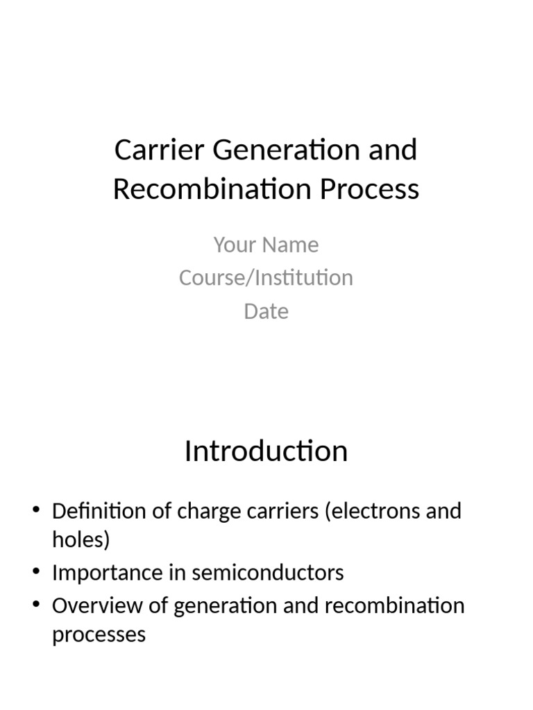 Carrier Generation and Recombination in Semiconductors | PDF