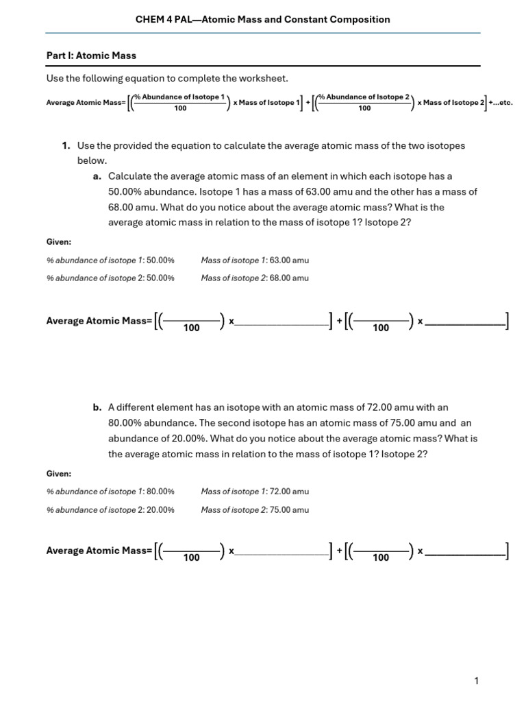 Pal Worksheet 5 Atomic Mass | PDF | Isotope | Nuclear Physics