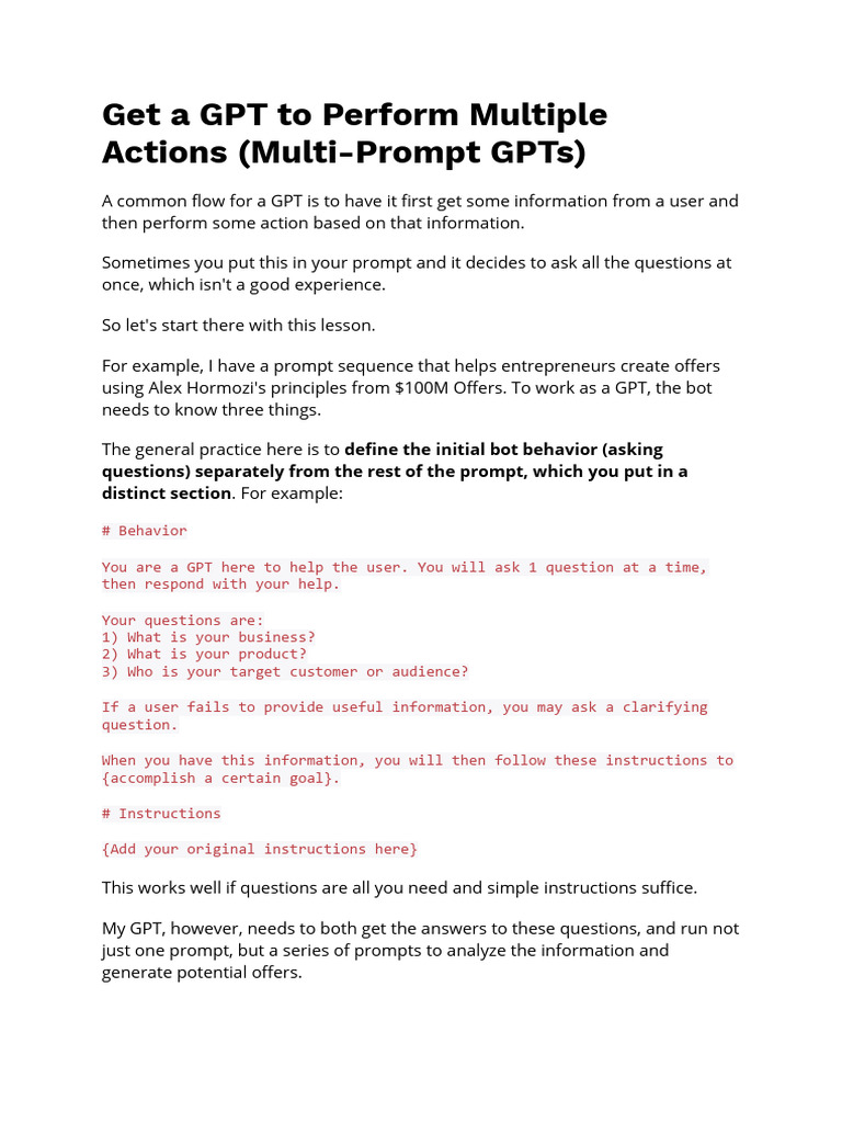 Get A GPT To Perform Multiple Actions (Multi-Prompt GPTS) | PDF | Learning | Cognition