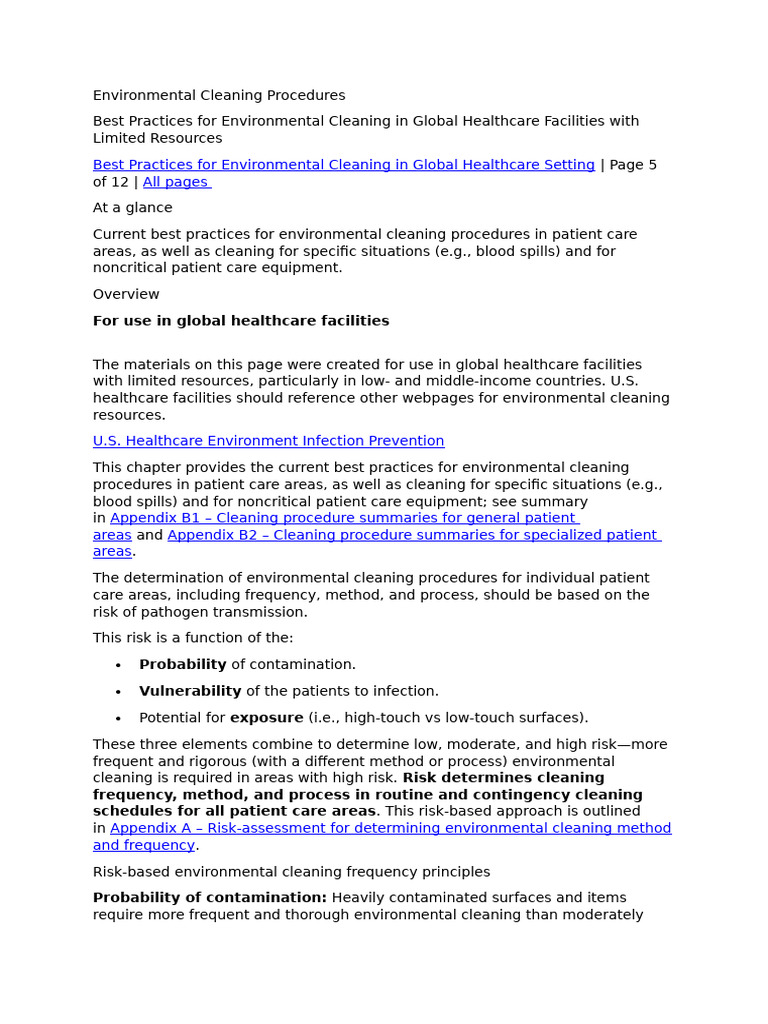 Saint Luke's Environmental Cleaning Guide | PDF | Intensive Care Unit ...