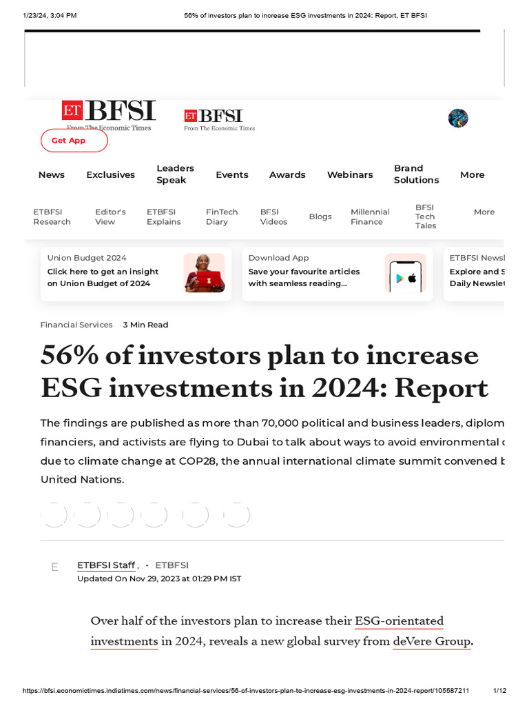 56% of Investors Plan To Increase ESG Investments in 2024 - Report, ET ...