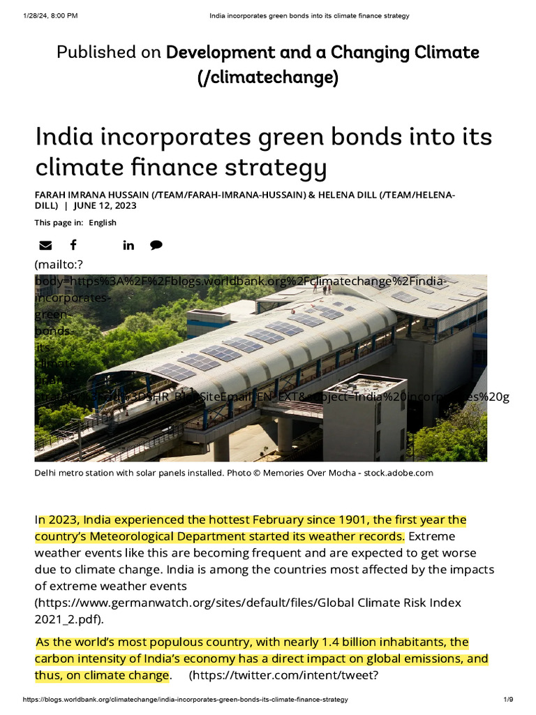 India Incorporates Green Bonds Into Its Climate Finance Strategy | PDF ...