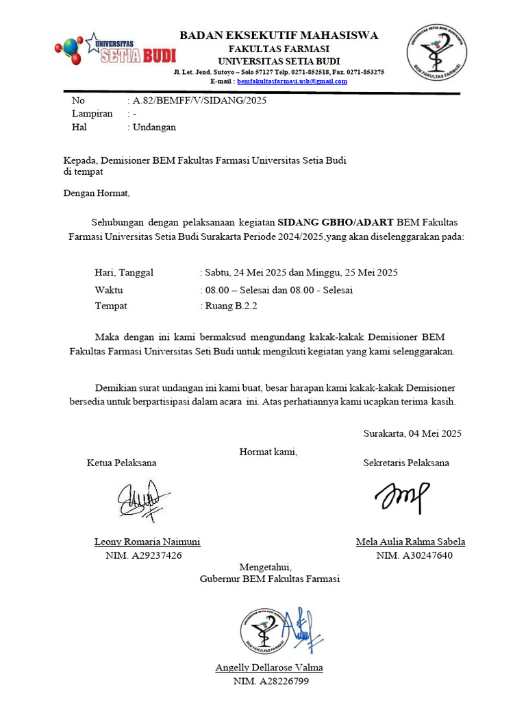 Undangan Demisioner Sidang Bem FF 2024-2025 | PDF