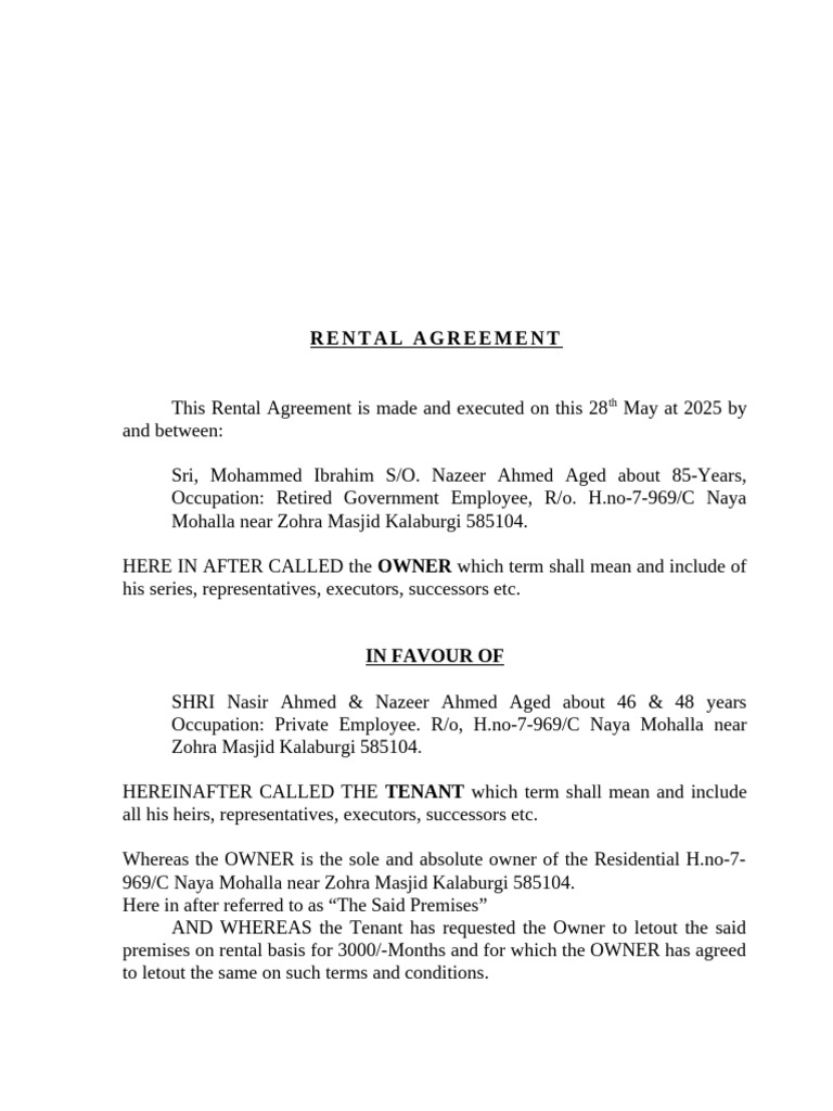 Rental Agreement Format 1 | PDF | Leasehold Estate | Property